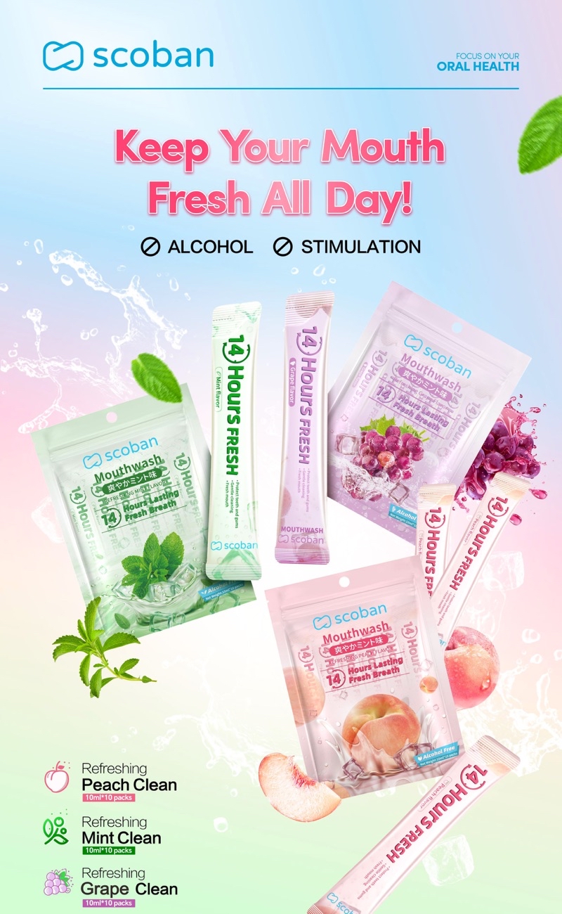 Scoban Mint Peach Clean Mouthwash Cool Fresh Breathe Protect Gums Value ...