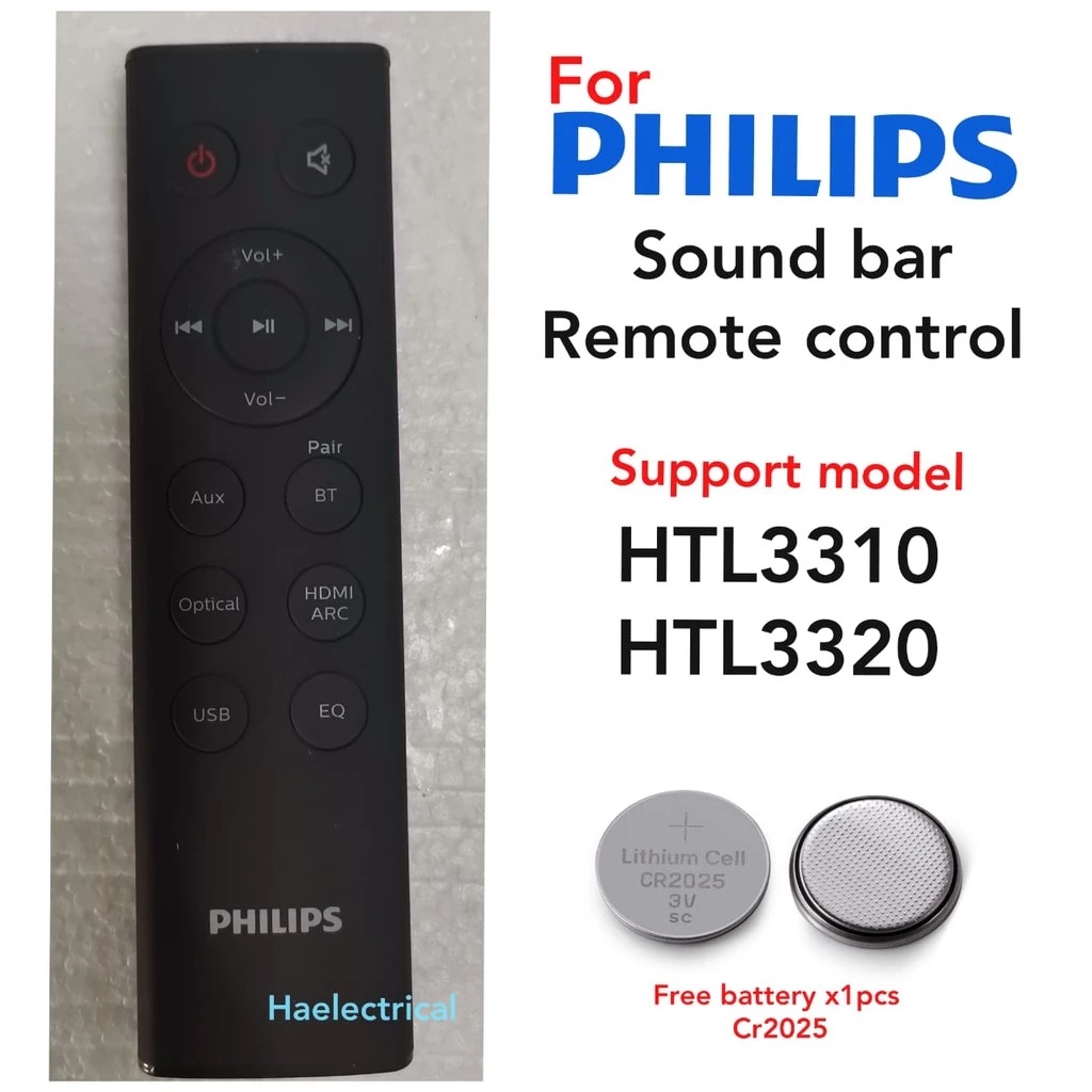 Philips Soundbar Remote Control HTL3310, HTL3320 (FREE. BATTERY CR2025 ...