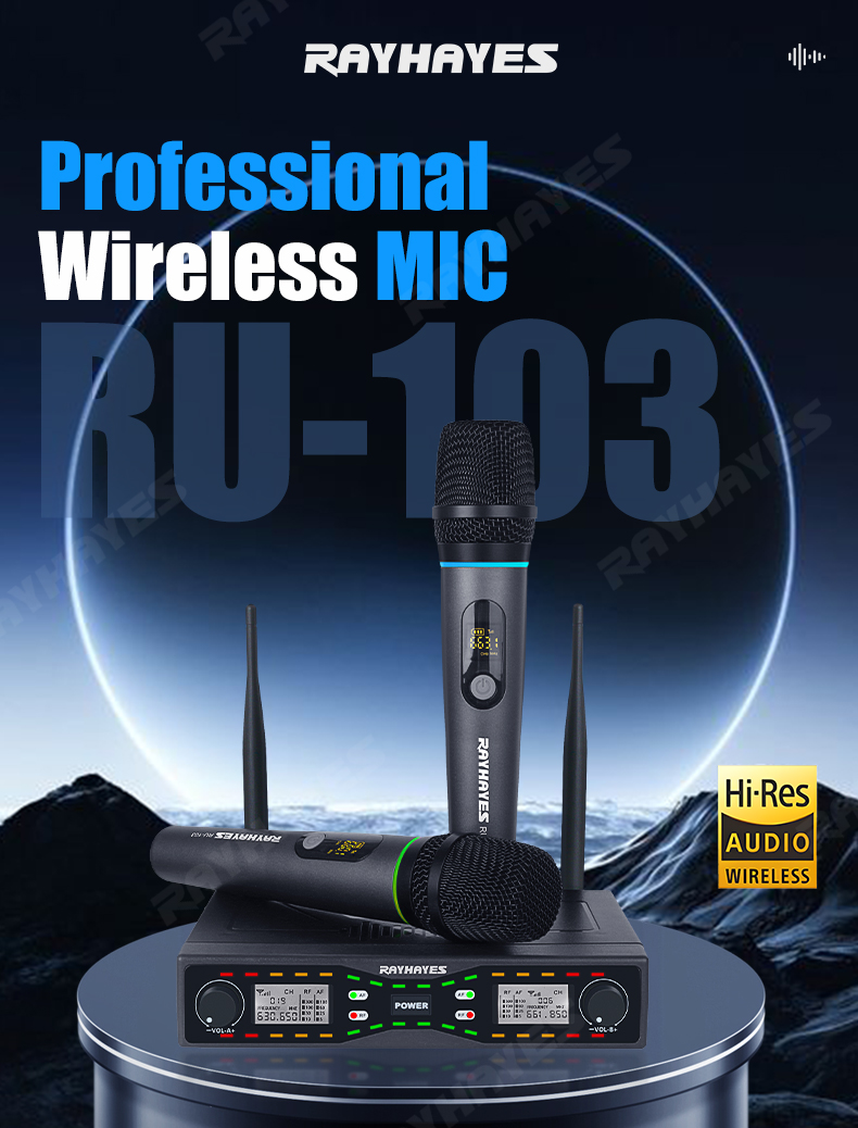 RAYHAYES Microphone Wireless UHF Rechargeable Mikrofon Adjustable ...