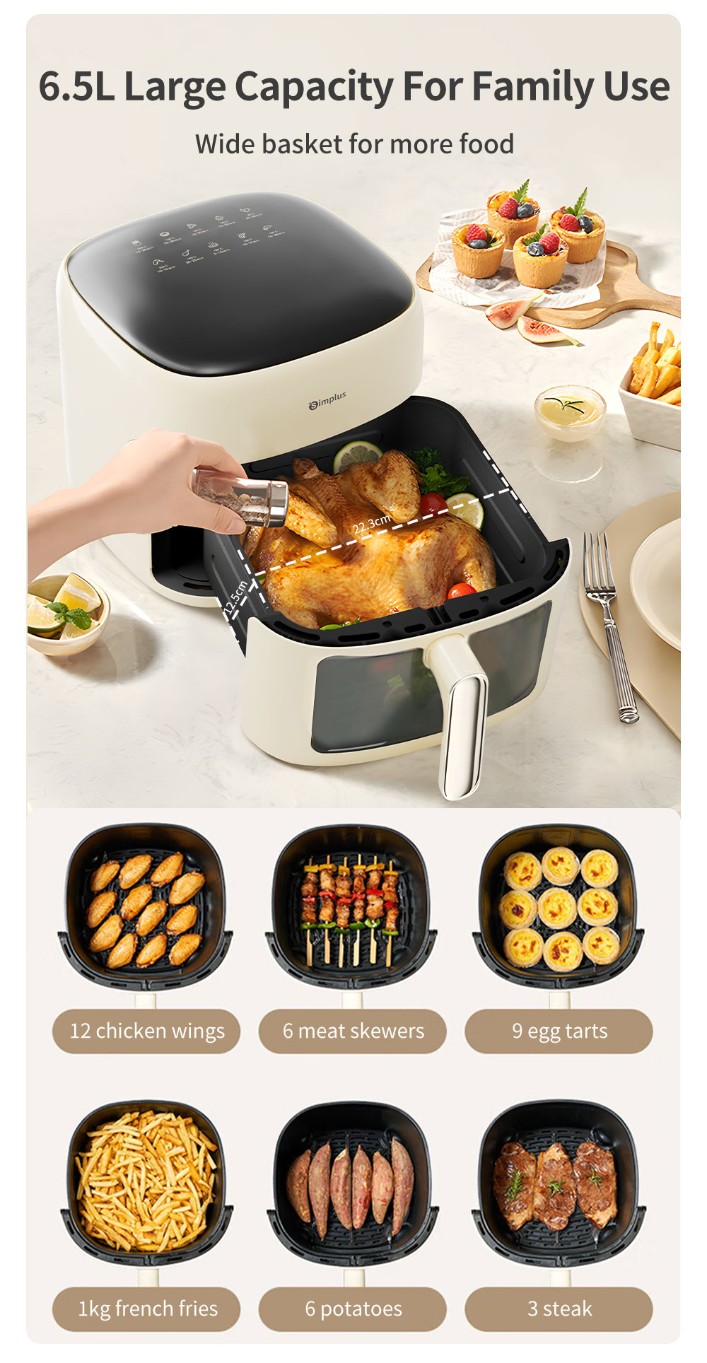 Simplus Air Fryer 6.5L Large Capacity | Ultra-Thin丨1500W Power| Non ...