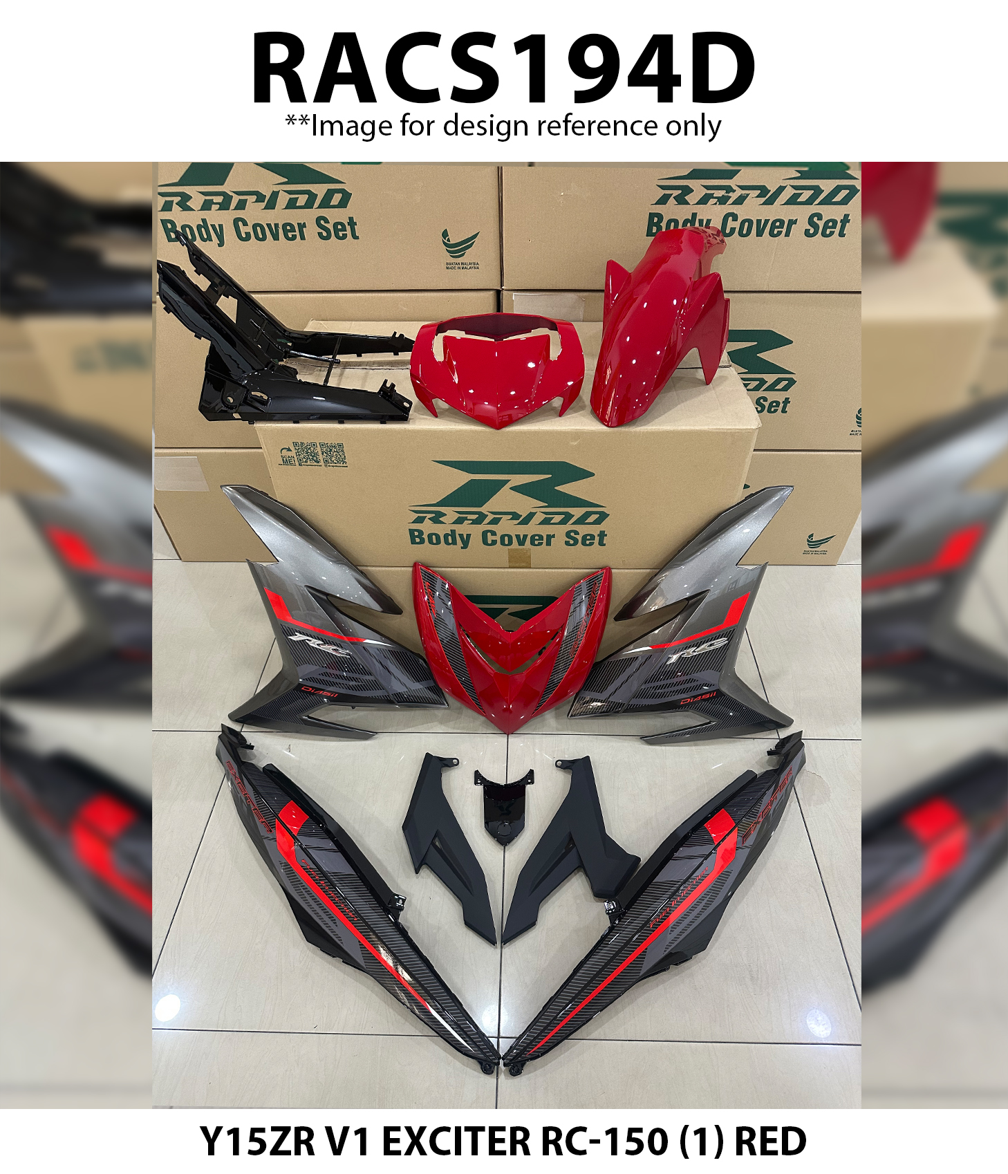 RAPIDO Cover Set YAMAHA Ysuku Y15zr V1 V2 Exciter Rc-150 (1) Red Coverset Sticker Tanam Stripe ...