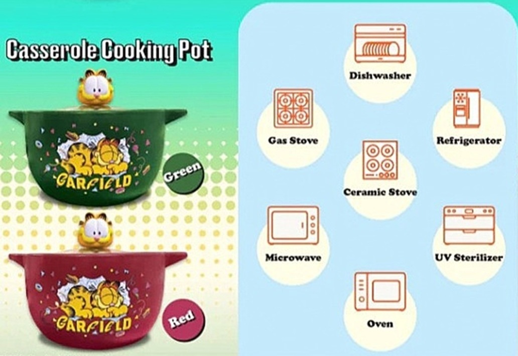 Nickelodeon Garfield Cassrole Cooking Pot 1.5L Green / Red Exclusive By ...
