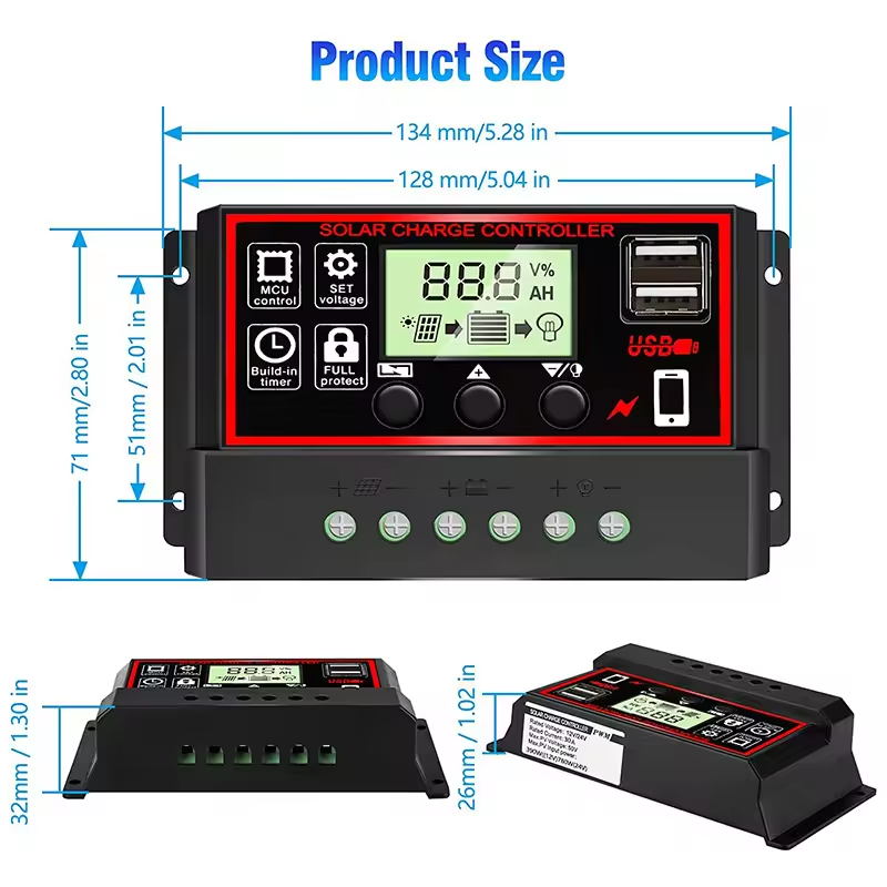 PMW Solar Charge Controller 30A Solar Panel Controller LCD Display Dual ...