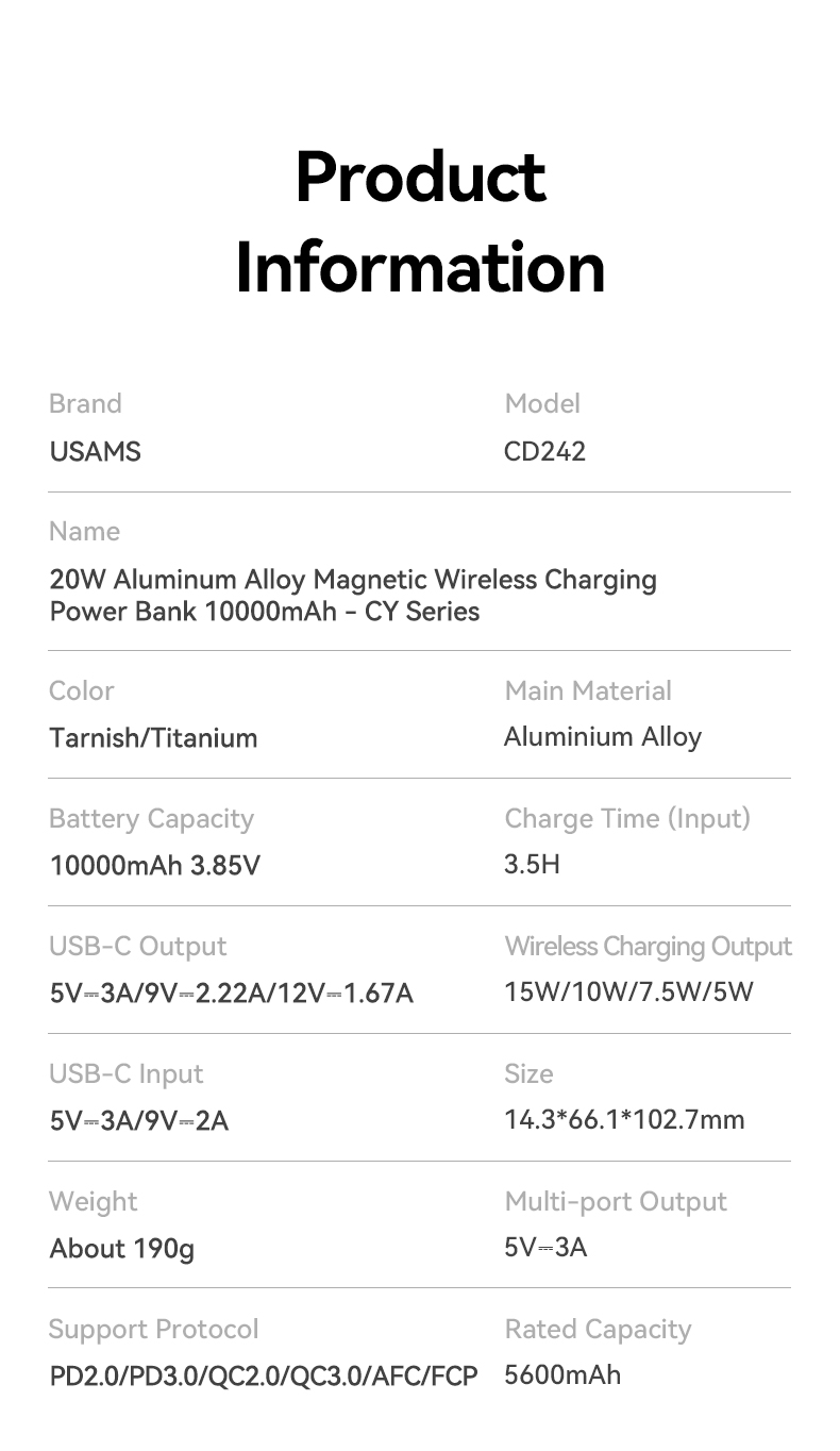 USAMS CCC Certificates 20W Magnetic Wireless Power Bank | MagSafe ...