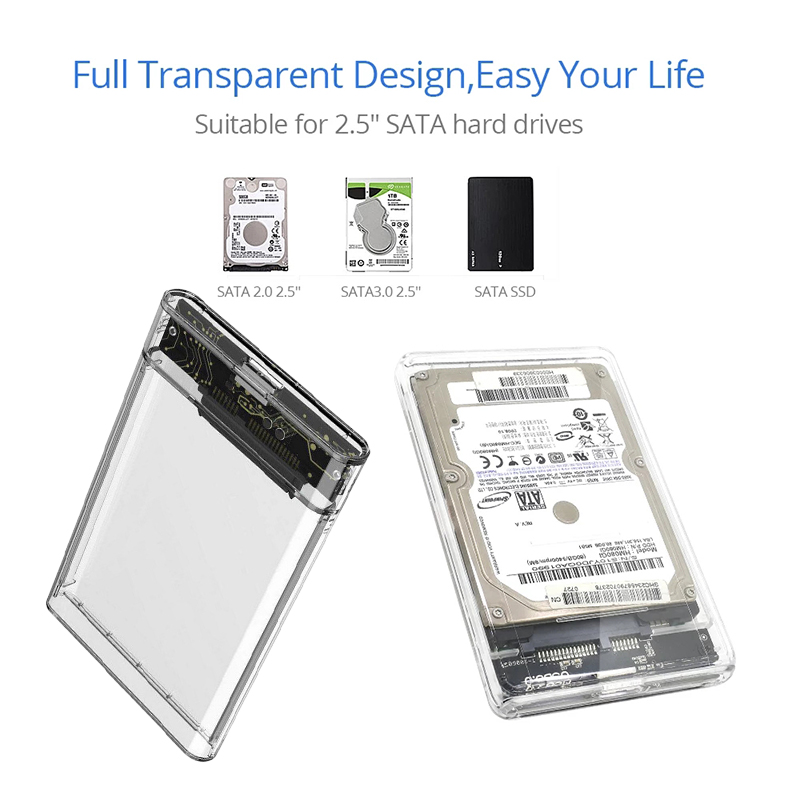 External Hard Drive Enclosure 2.5 Inch Tool-free Transparent Hard Drive ...
