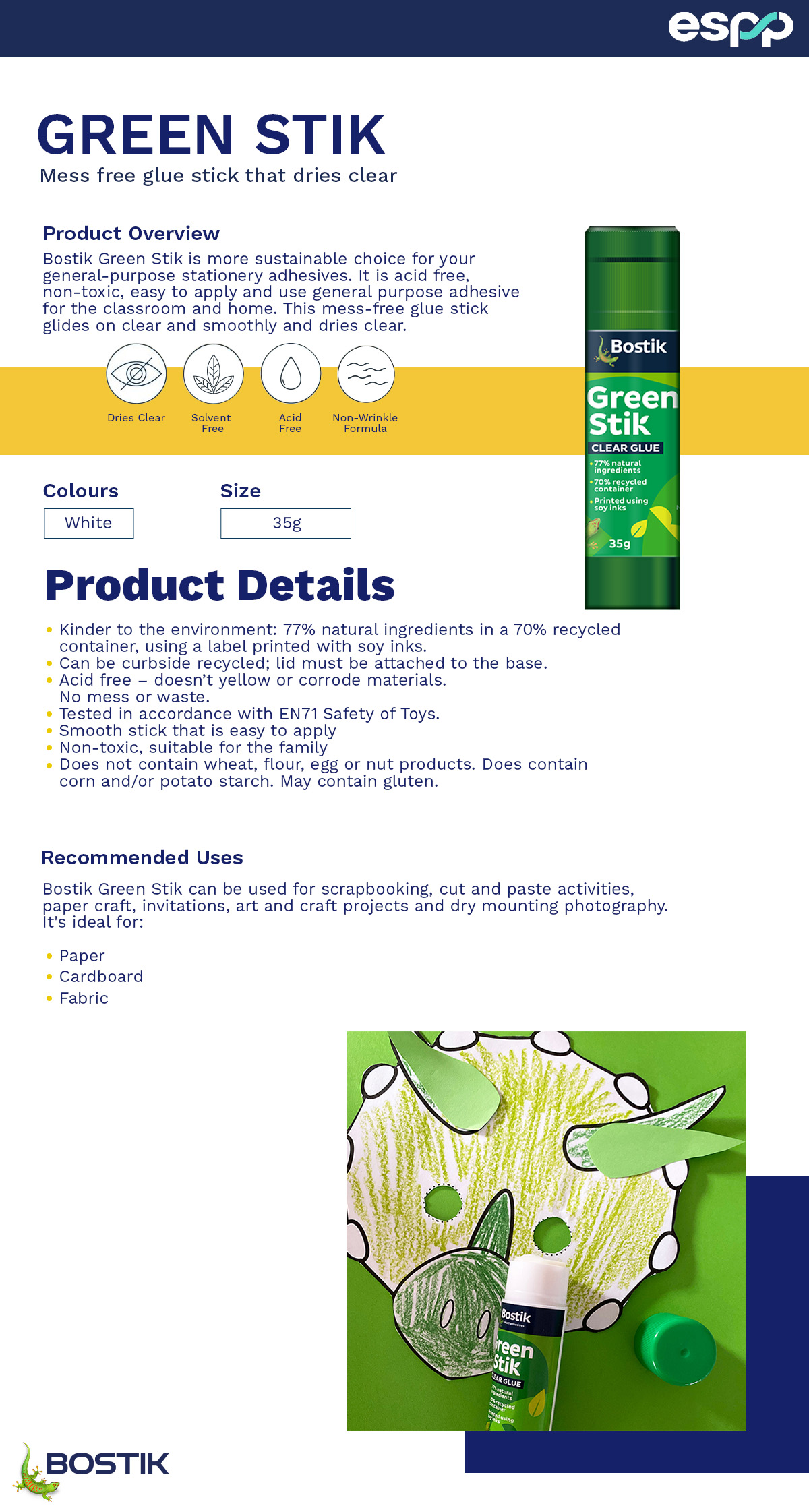 [Bundle of 2] Bostik Green Stick General Purpose Adhesive Stick (35g x2 ...