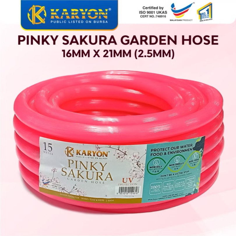 SAKURA [2.5mm] LOCAL PINK Garden Hose / Paip Getah Hos Getah Heavy Duty ...
