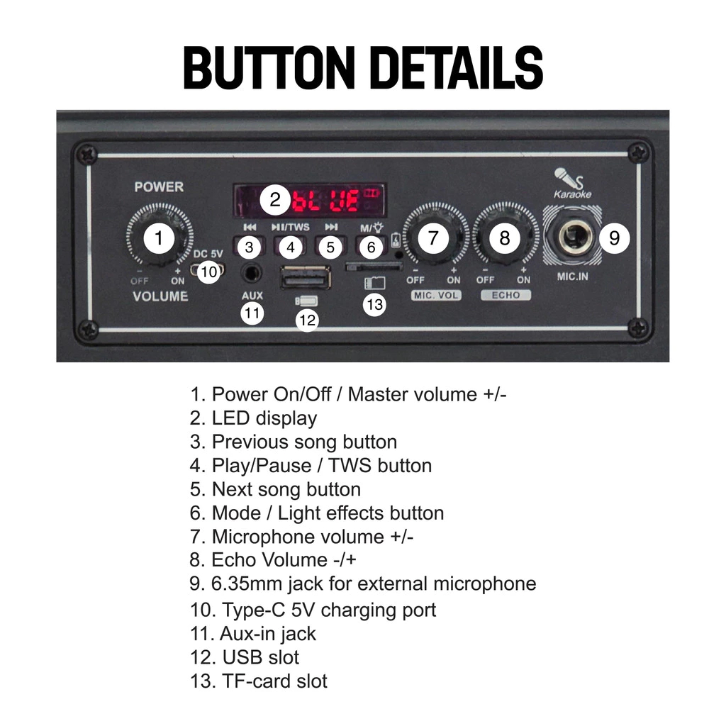 Vinnfier VF Tango 211 WMV TWS Wireless Portable Trolley Super Bass Home Party Karaoke Wireless ...