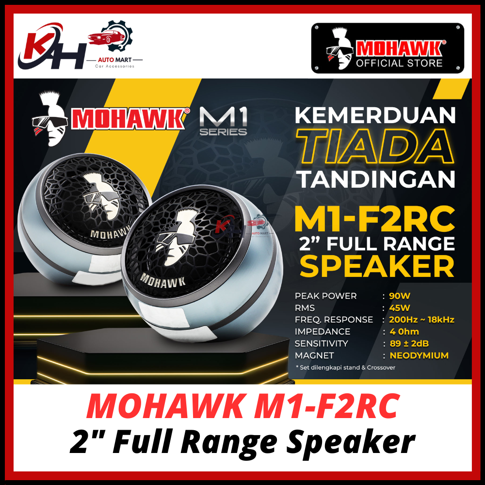 MOHAWK 2" Hi-Res Full Range Speaker - M1-F2RC SILVER SERIES Car Audio Dashboard Surround Tweeter ...