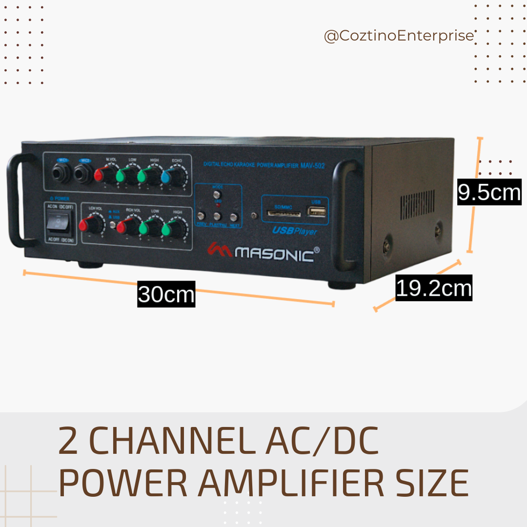 Masonic MAV-502 AC/DC Powered 2-Channel Power Amplifier | Dual ...
