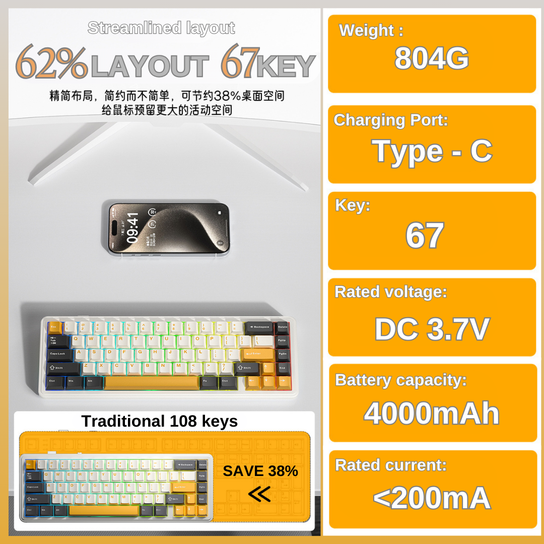 AULA F65 Mechanical Keyboard 67 Keys 3mode Hot Swappable RGB Customized ...