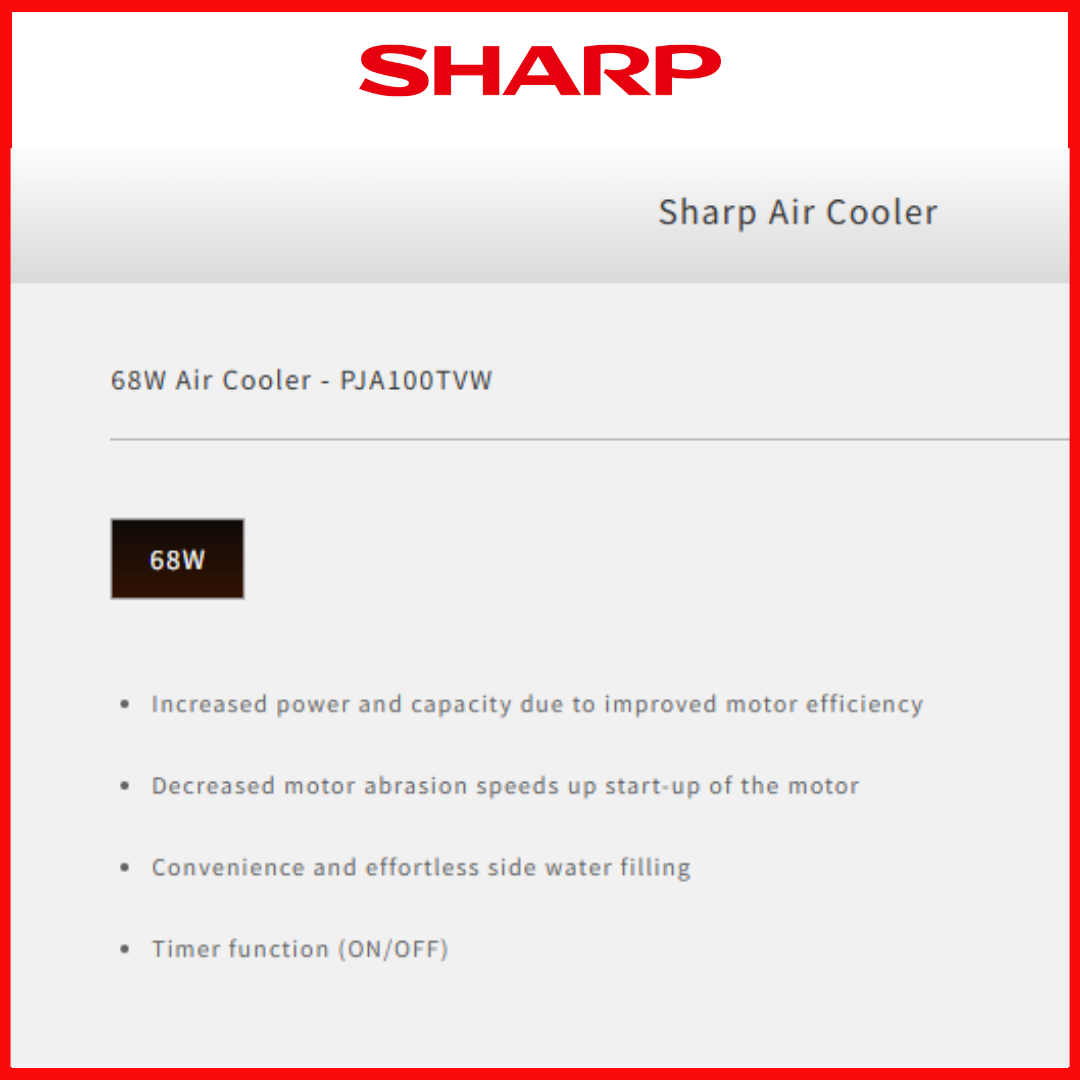 Sharp Air Cooler with Remote Control PJA100TVW / PJA200TVB / PJA36TVB ...