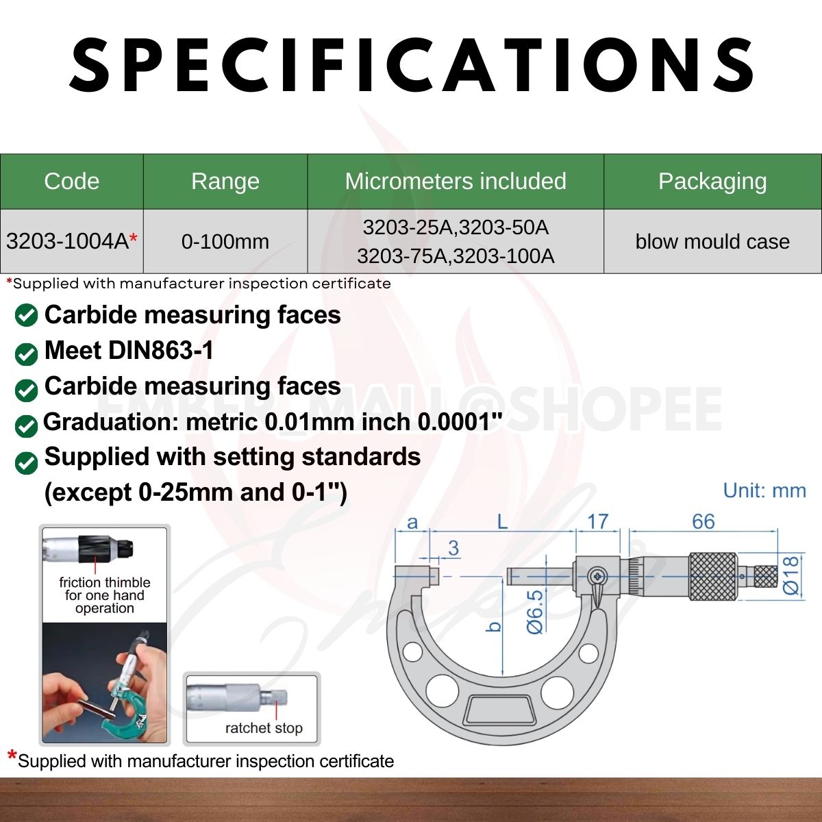 INSIZE OUTSIDE MICROMETER SET 3203-1004A | Shopee Malaysia