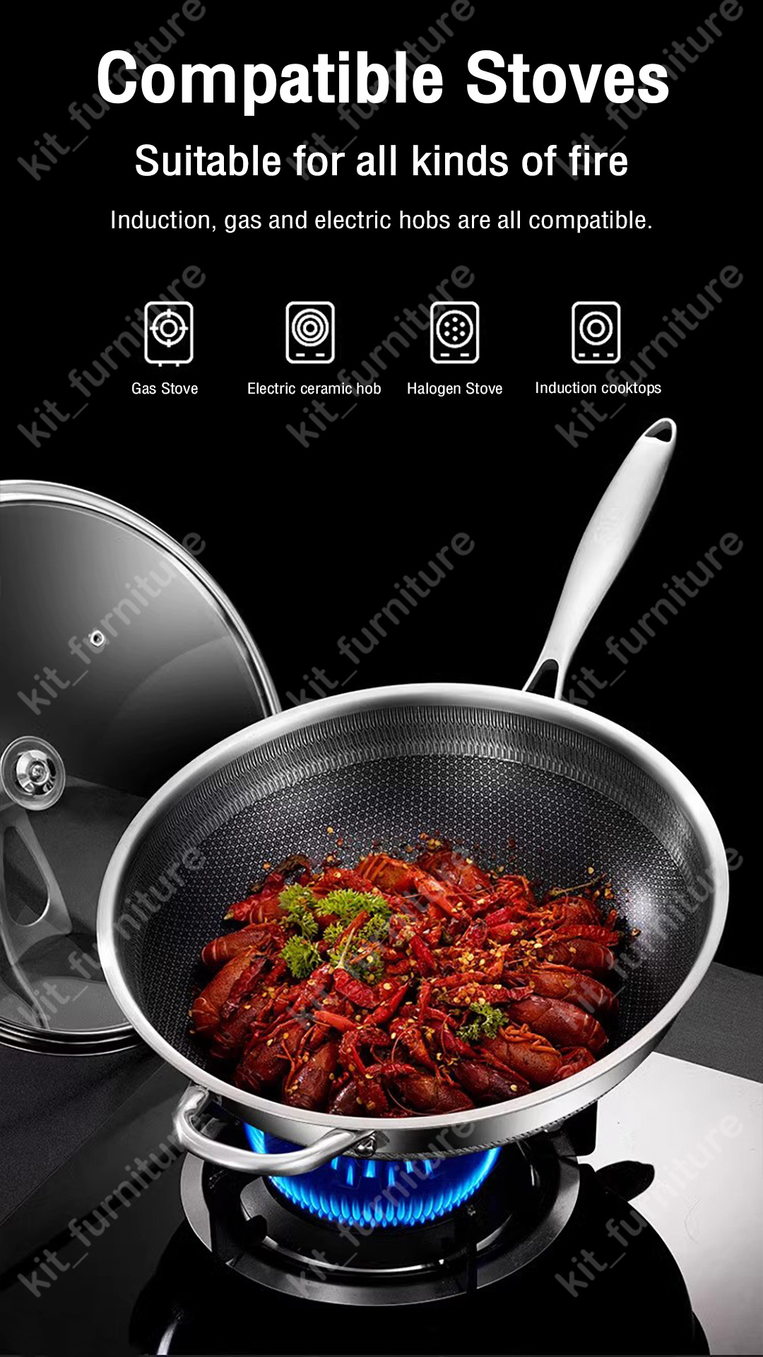 KIT 32/34CM Non-stick Wok 316 Stainless Steel Kuali Honey Comb Double ...