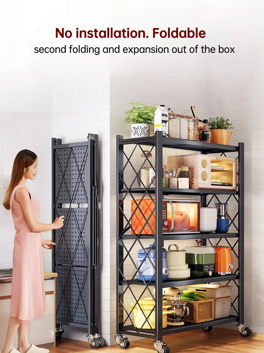 Foldable Storage Rack With Wheel Rak Dapur Rak 3/4/5 Rack Rak Barang ...