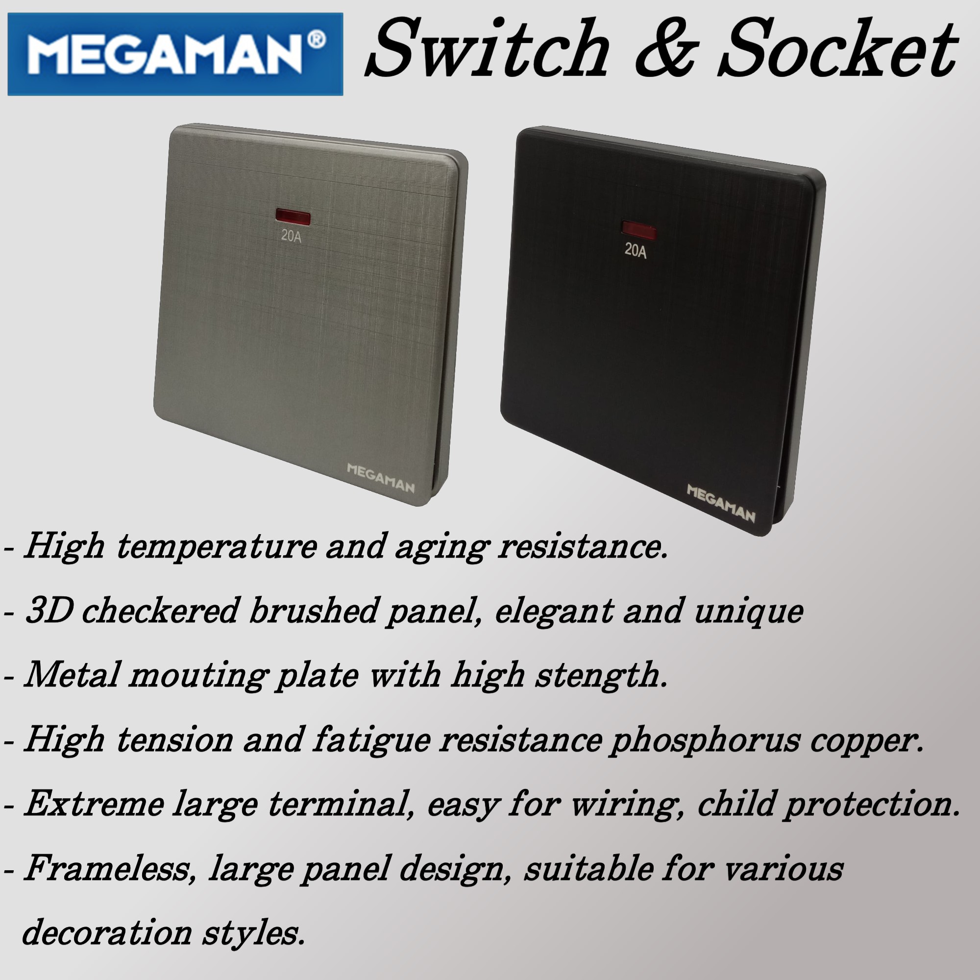 MEGAMAN 20A SWITCH SOCKET Modern Tartan Texture Design GRAY / BLACK ...