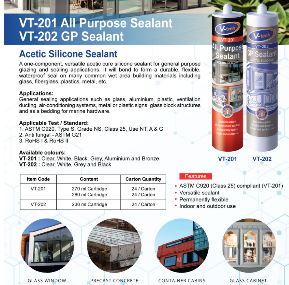 V-TECH VT-201 All Purpose Silicone Sealant 280ML | Shopee Malaysia
