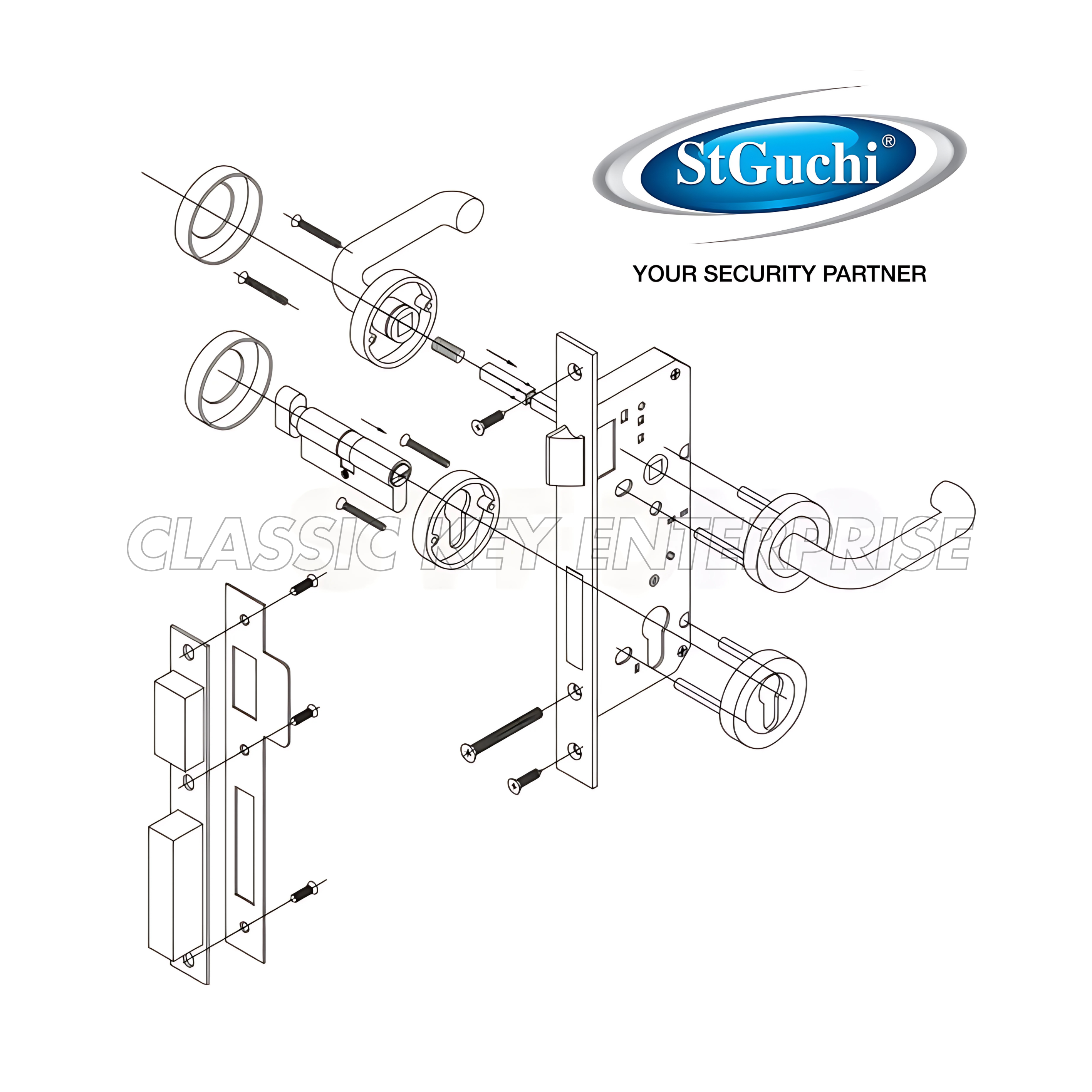 St Guchi Mortise Lever Handle Door Lock Model SGLHR-2104 / SGLHR-101 ...