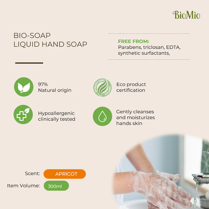 BioMio BIO-SOAP Eco Hand Wash Liquid Hand Soap with apricot oil 300ml ...