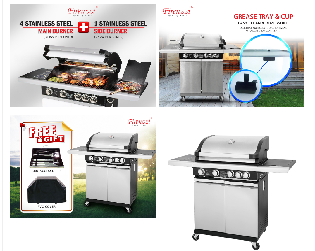 Firenzzi RIO 5 4 Main Burner + 1 Side Burner BBQ Expert Grill FBQ-1548 ...