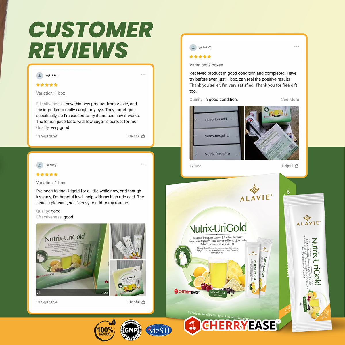 Alavie Nutrix-UriGold 15s 天然消炎消肿抗尿酸痛风专用营养饮 *Gout, Uric Acid, Knee Pain ...