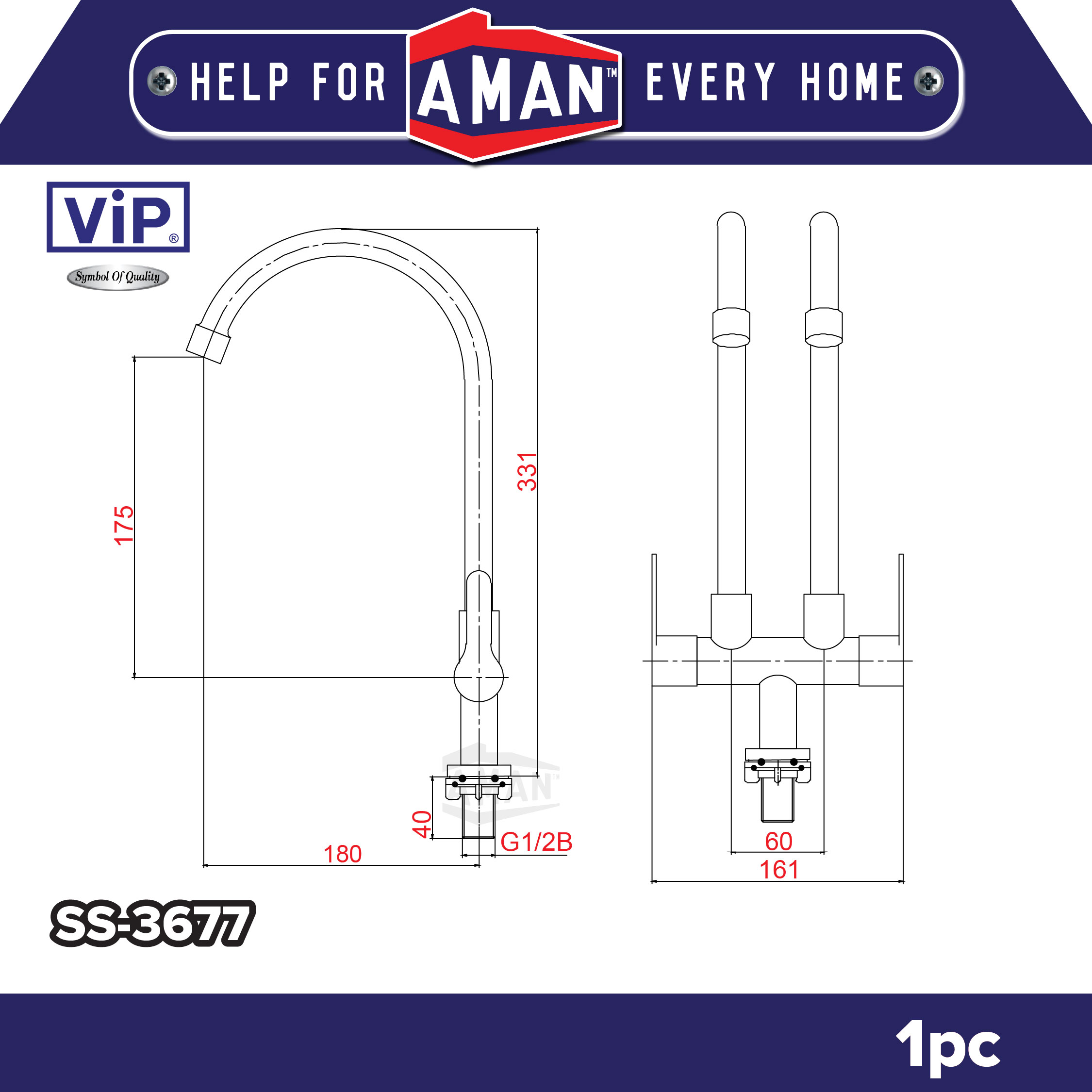 VIP SUS-304 Stainless Steel Fixed Double Pillar Sink Tap Kitchen Sink ...