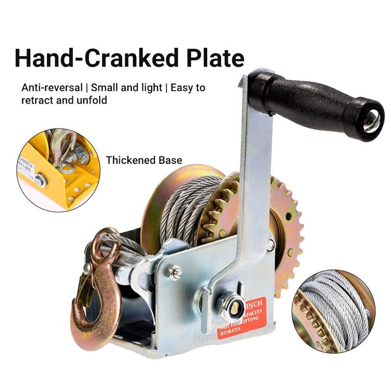 Hand Gear Winch Ways 600LBS 1200LBS Hand Winch Crank Gear Steel Cable ...