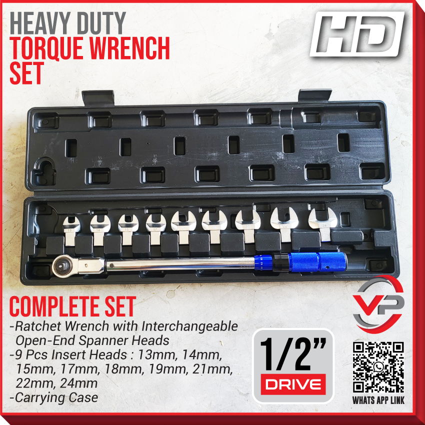 Heavy Duty Torque Wrench Kit Set 1/2” with Open-End Heads|10-220Nm ...