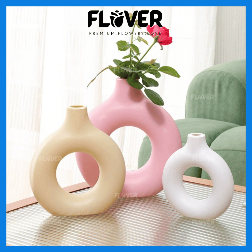 [1Box] Premium Round Plastic Vase Nordic | Doughnut Series Vase | Pasu ...