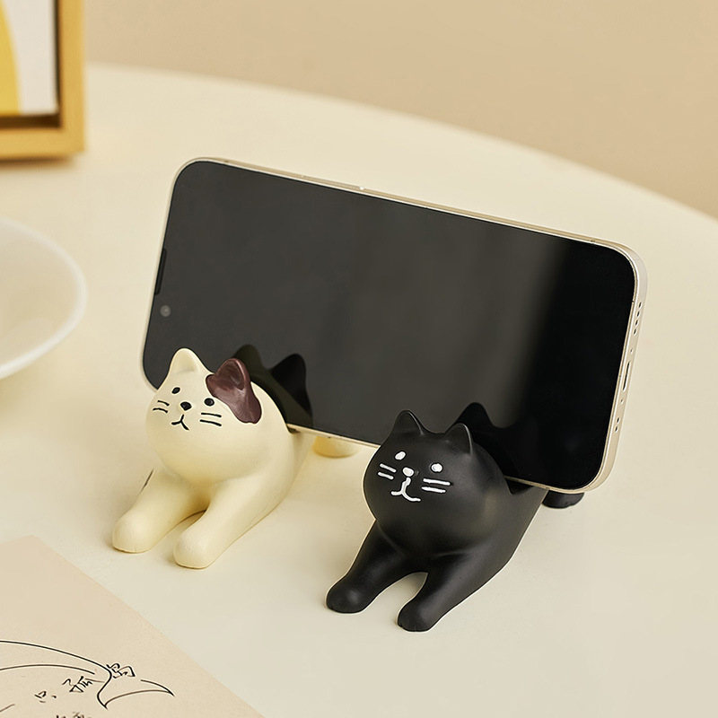 Cat Stretching Phone Stand Resin Cute Kitten Card Holder Black White ...