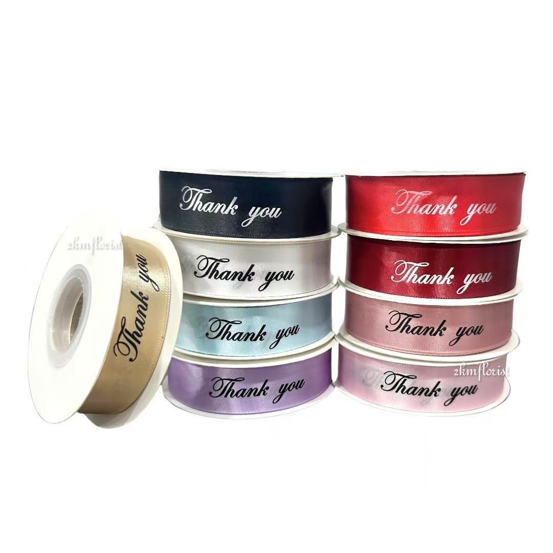 (22M) 2.5CM CLASSIC THANK YOU Ribbon Reben Riben Gift Satin Organza ...