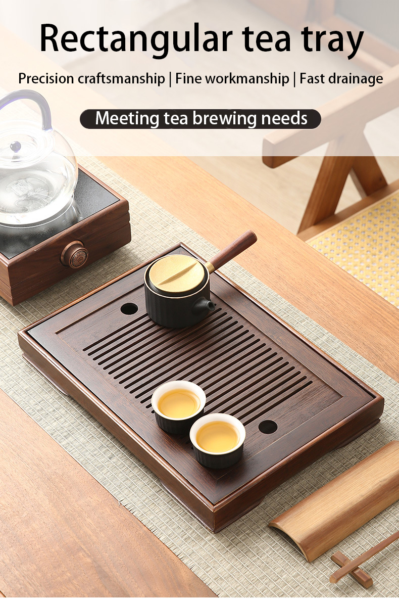 Bamboo Tea Tray Rectangle Tea Sea Set Small Household Tea Drain tray ...