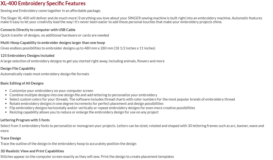 Singer Sewing Machine Futura XL400 - Sewing and Embroidery Machine ...