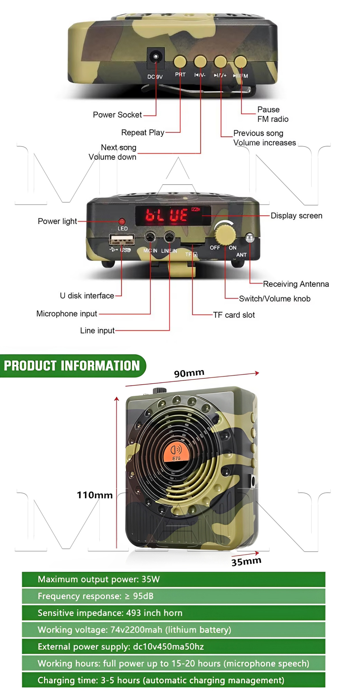 Remote Control Hunting Speaker Amplified Predator Bird Calls with MP3 ...