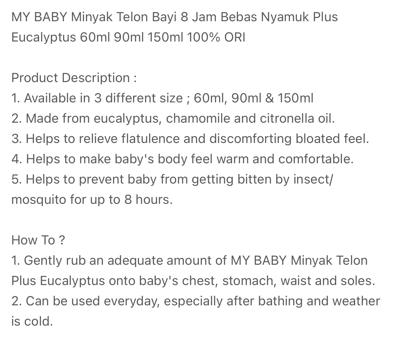 MY BABY OIL TELON PLUS｜ORIGINAL HQ | Shopee Malaysia