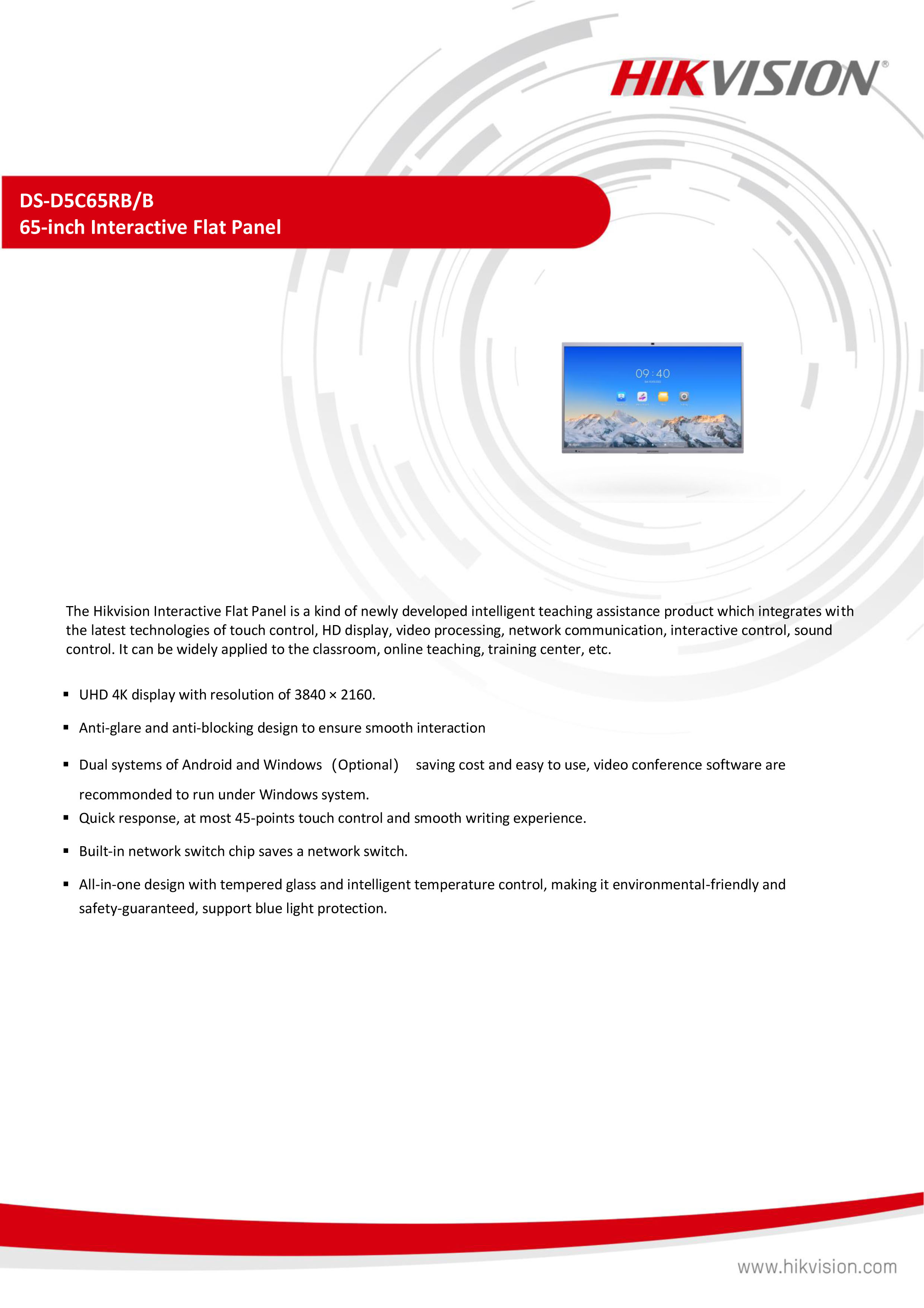 Hikvision DS-D5C86RB/B 86" 4K Interactive Display With Webcam & Mic ...