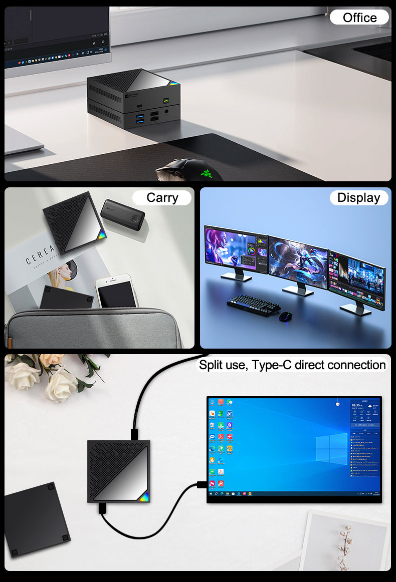 TOPC MINI PC AMD Ryzen 7 7840HS/Ryzen 5 6600U LPDDR5 16G SSD M.2 2282/ ...