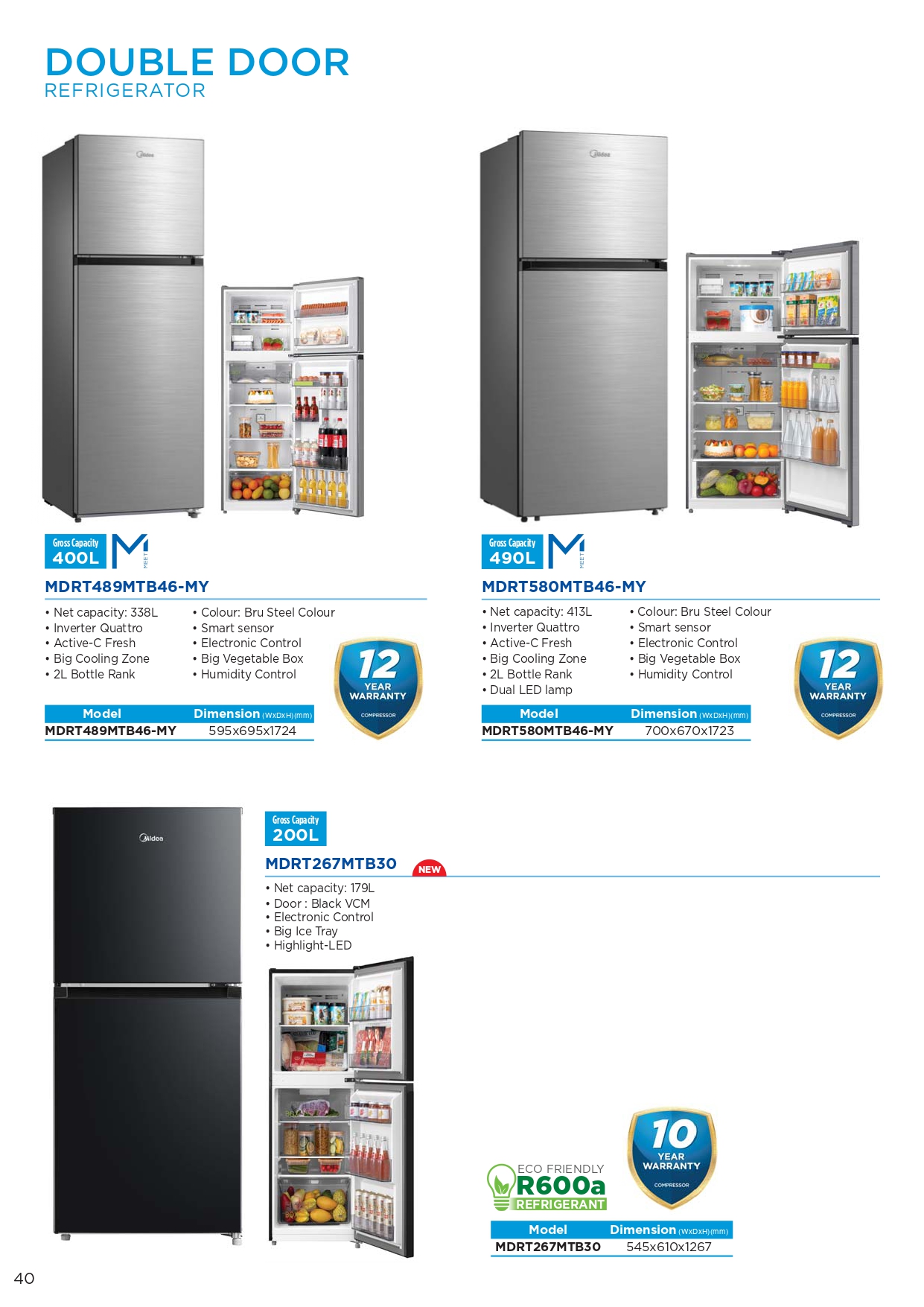 Midea 2 Door Inverter Frost Free Fridge Refrigerator 200L 240L 280L ...