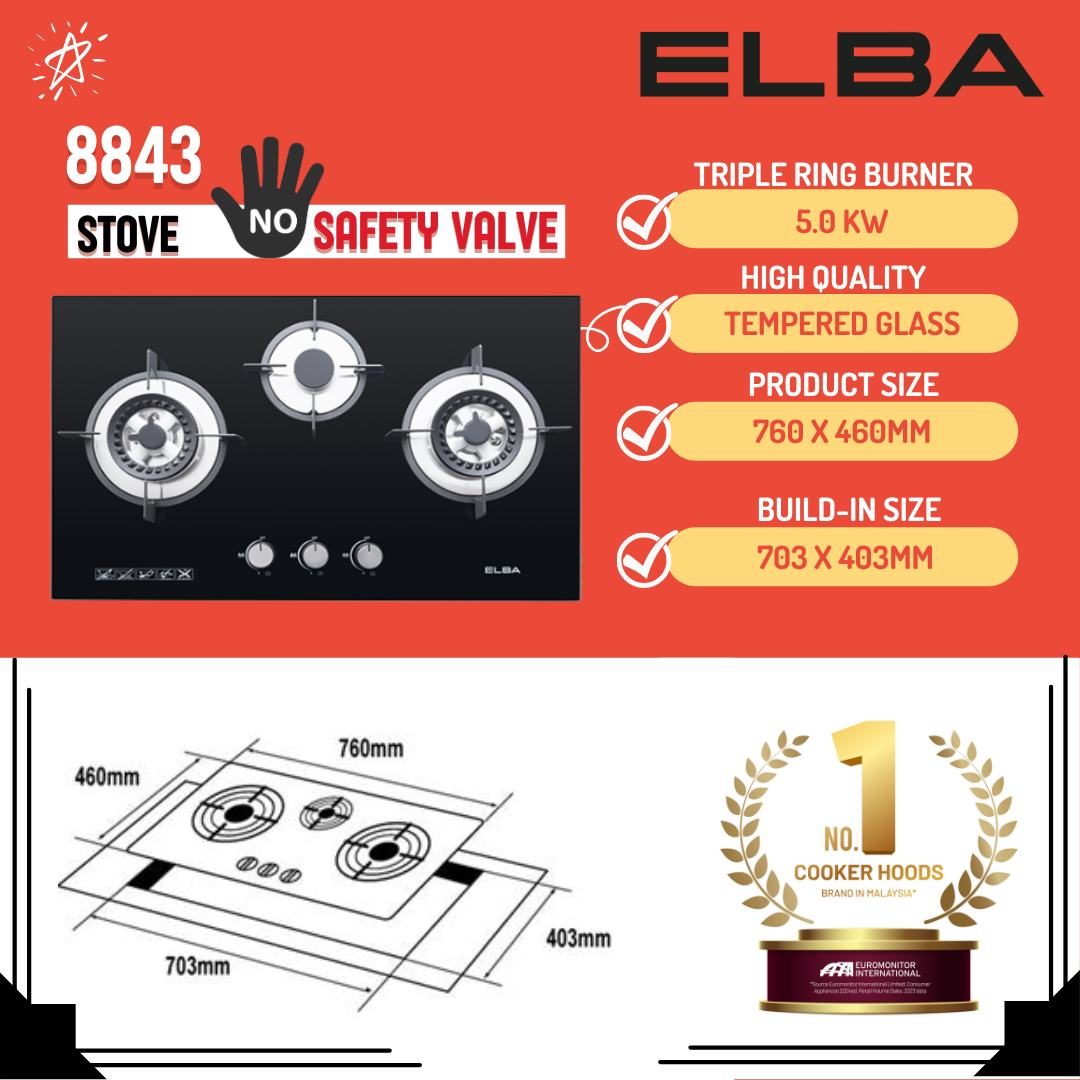 ELBA 2/3 BURNER GLASS GAS HOB STOVE CERAMIC INDUCTION STAINLESS STEEL ...