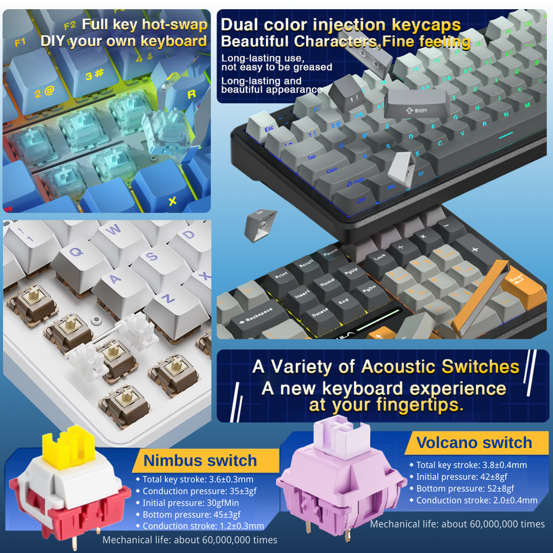 AULA F108 Customized Mechanical Keyboard 108 keys Bluetooth/2.4G/wired ...