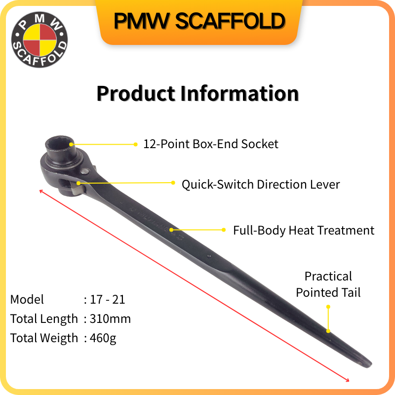 17-19/17-21mm Double Ratchet Scaffold Wrench/Sepana Ratchet Perancah ...