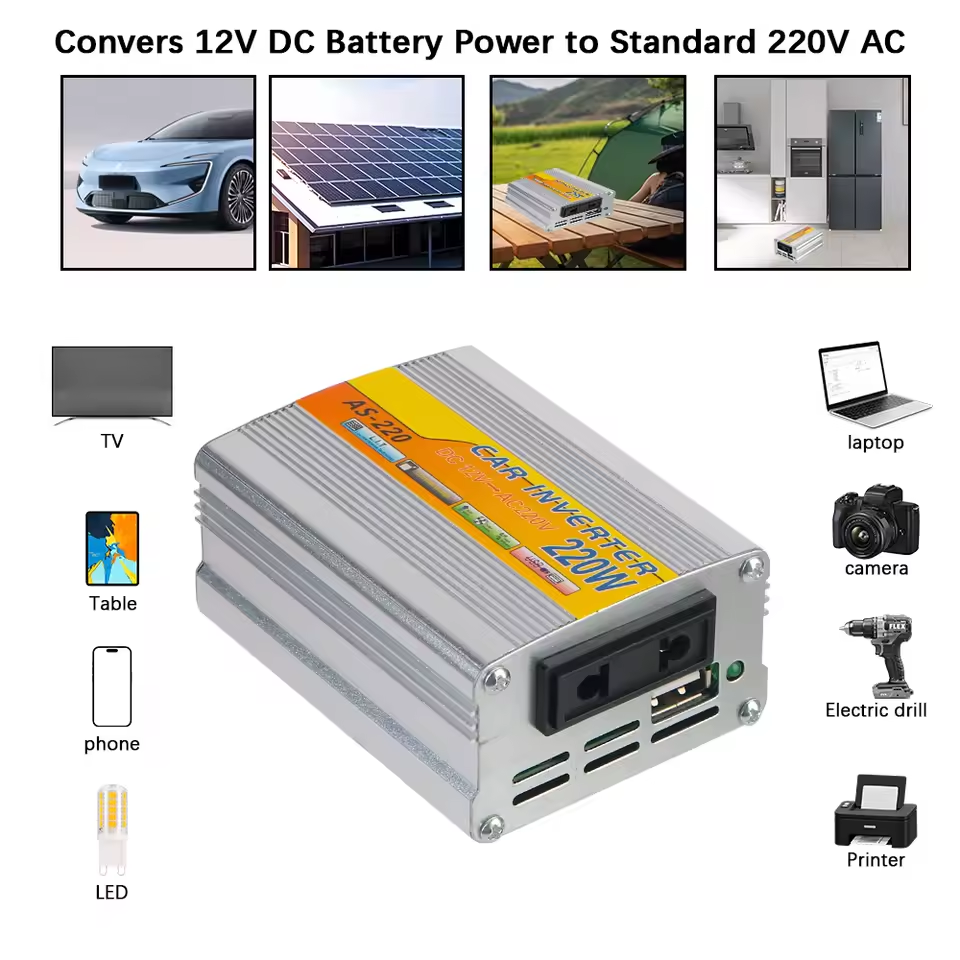 220W Car Power Inverter Solar With USB PORT DC 12V to AC 220V Sine Wave ...