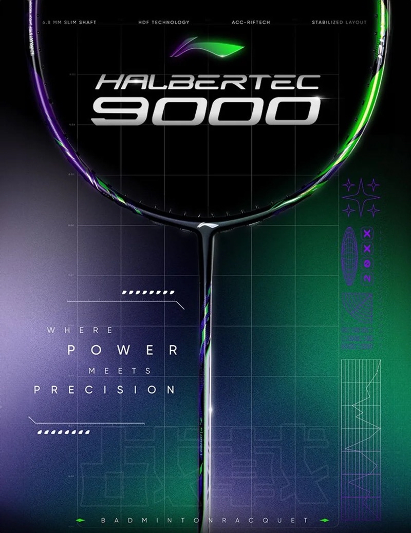 LI-NING Halbertec 9000 3U & 4U Badminton Racket Max Tension 30lbs ...