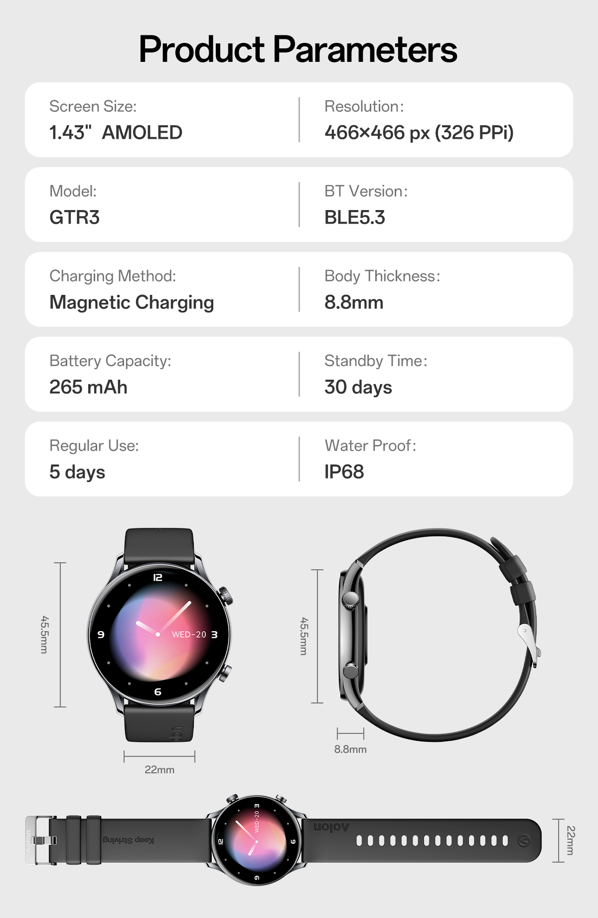 Aolon GTR 3 Smart Watch Women 1.43“ AMOLED Display DIY Watch Face 100 ...