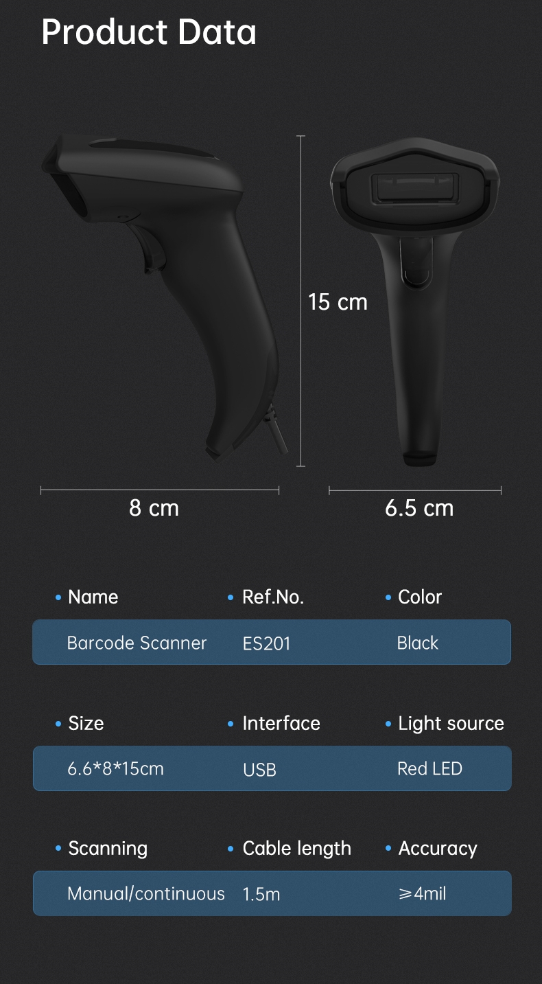 Deli Laser Infrared Barcode Scanner 1D USB Wired Handheld Wireless ...