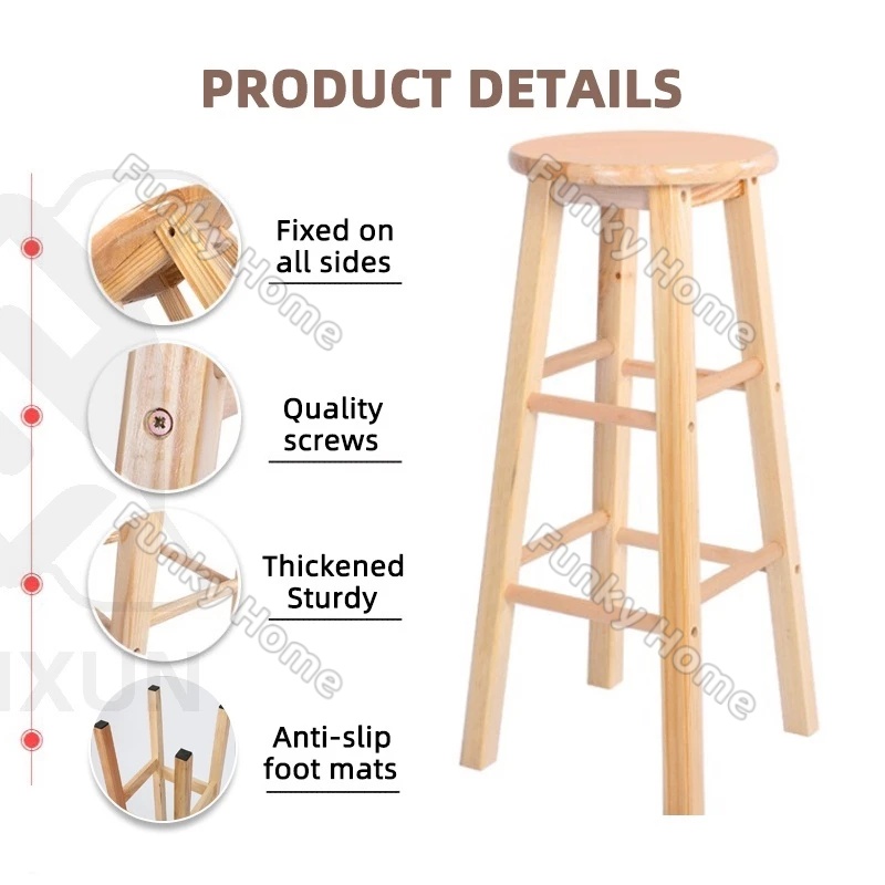 Funky Home-Solid Wood Bar Stool Home High Chair Dining Stool Leather ...