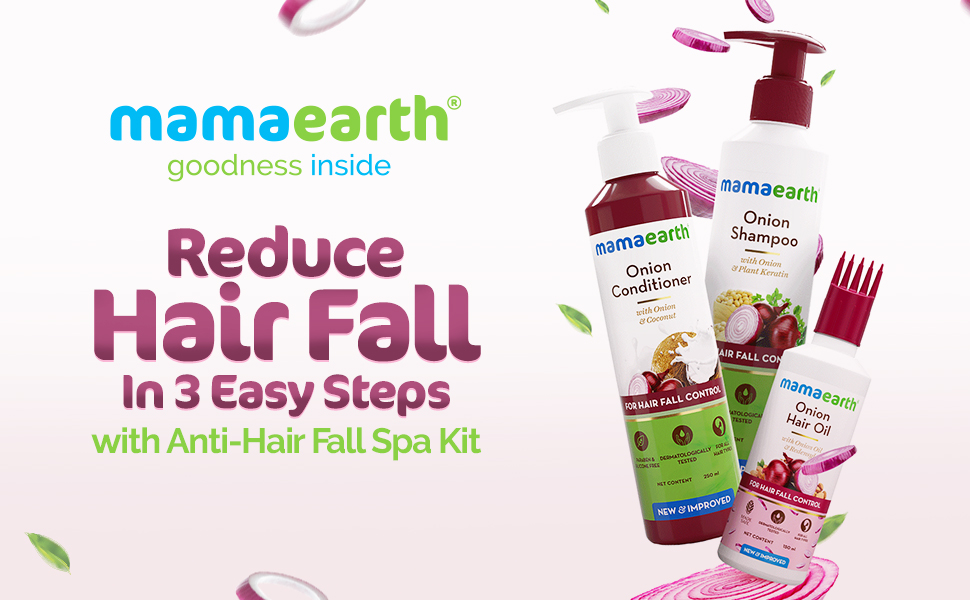 Mamaearth Onion Anti-Hair Fall Spa Kit - Shampoo (250ml) + Conditioner (250ml) + Oil (150ml ...