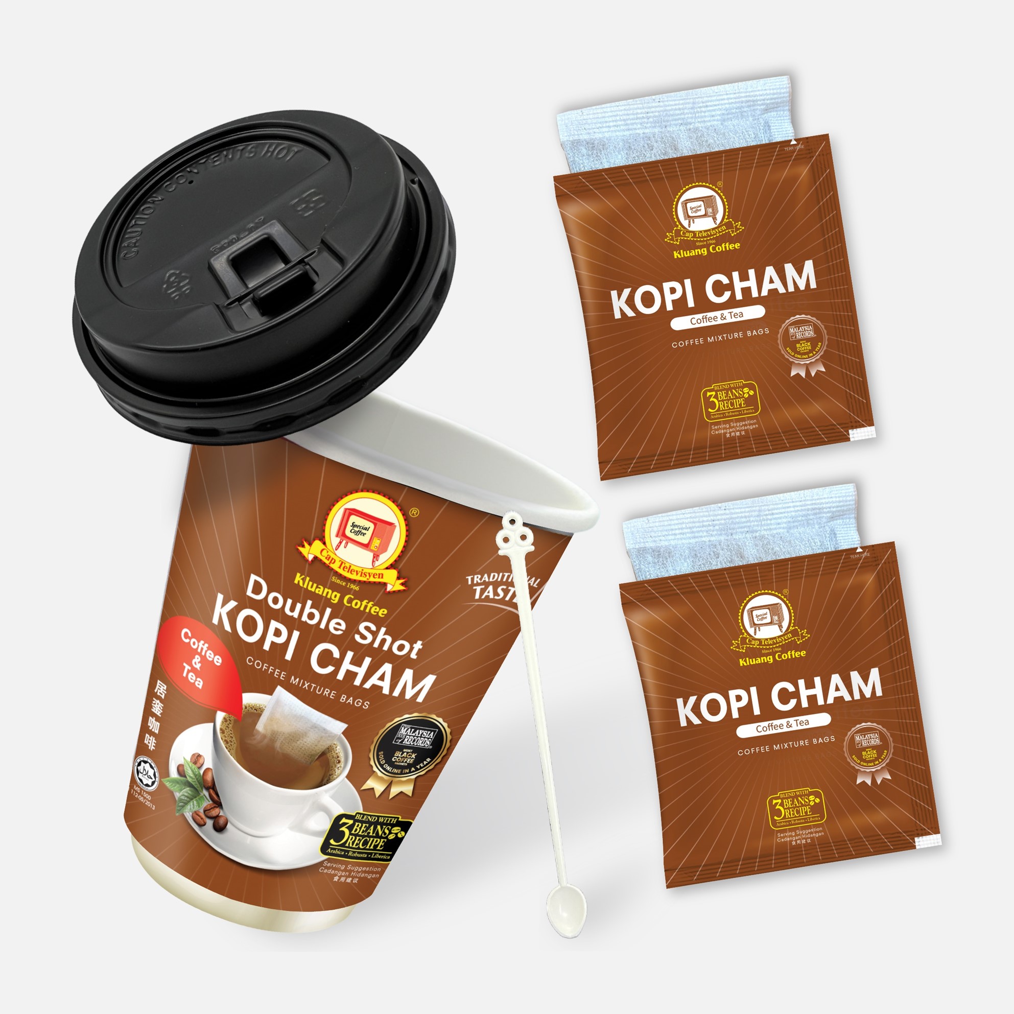 Kluang Coffee Cap Televisyen Double Shot Kopi Cham Teh (50gm x 1 cup ...