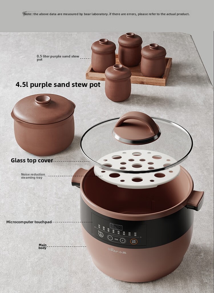 Bear DDZ-B45Z1 Purple Sand Stew Pot 4.5L+4×0.5L Electric Slow Cooker ...