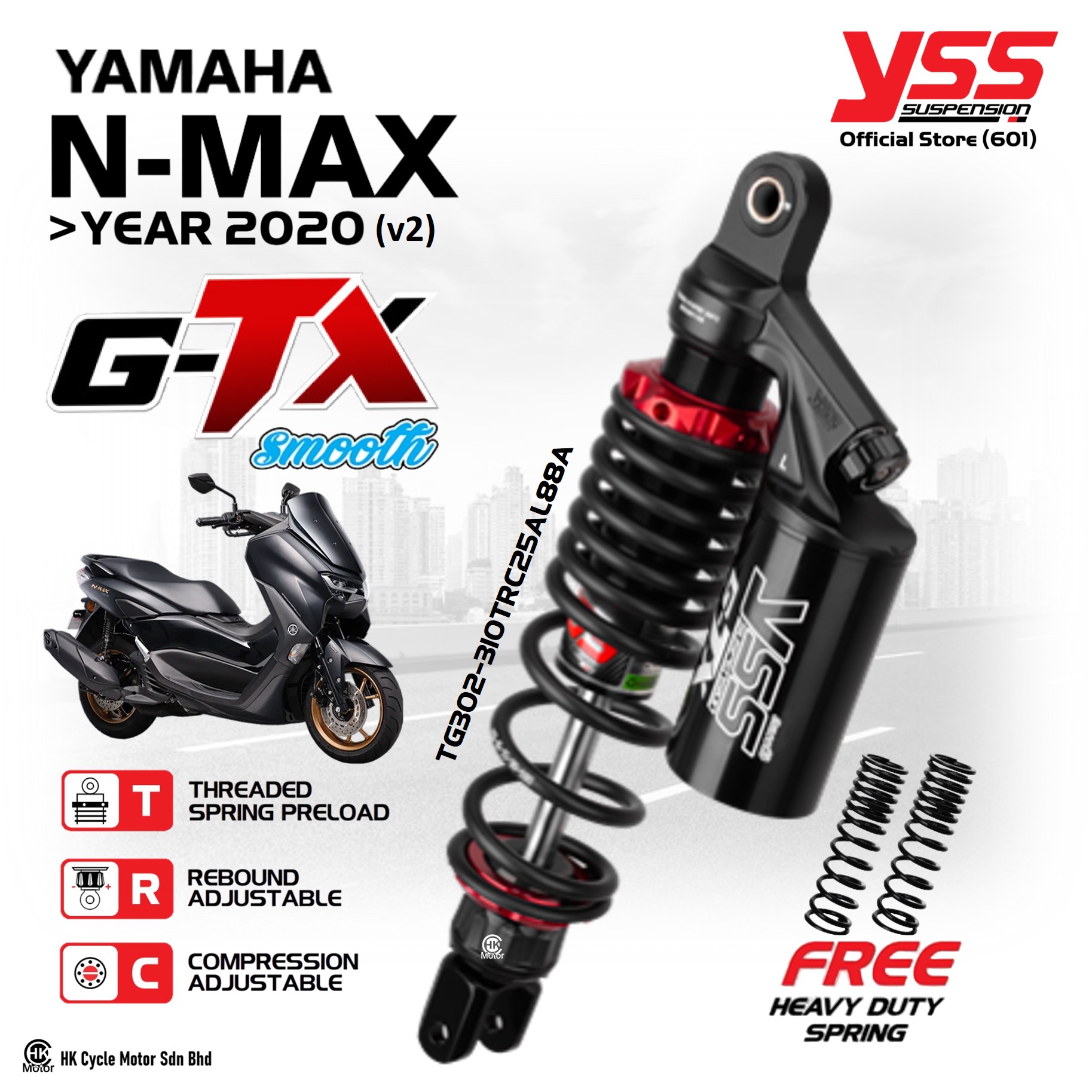 N-MAX (v2) YSS Suspension G-TX model. For Yamaha NMAX v2 year 2020 ...